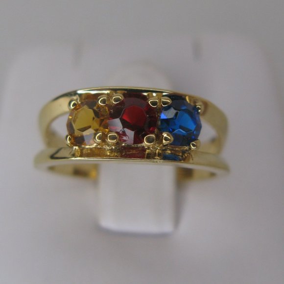Unlisted | Jewelry | Red Blue Yellow Three Stone Gold Band Ring Size 65 ...